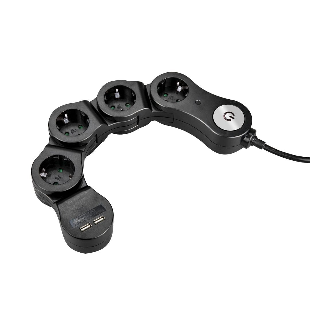 Redled Πολύπριζο FLEX Ασφαλείας 4 Θέσεων με Διακόπτη, 2 USB και Καλώδιο ...